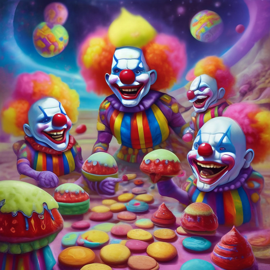 "The planet multicolored biscuit is inhabited by mutant clowns, evil ...