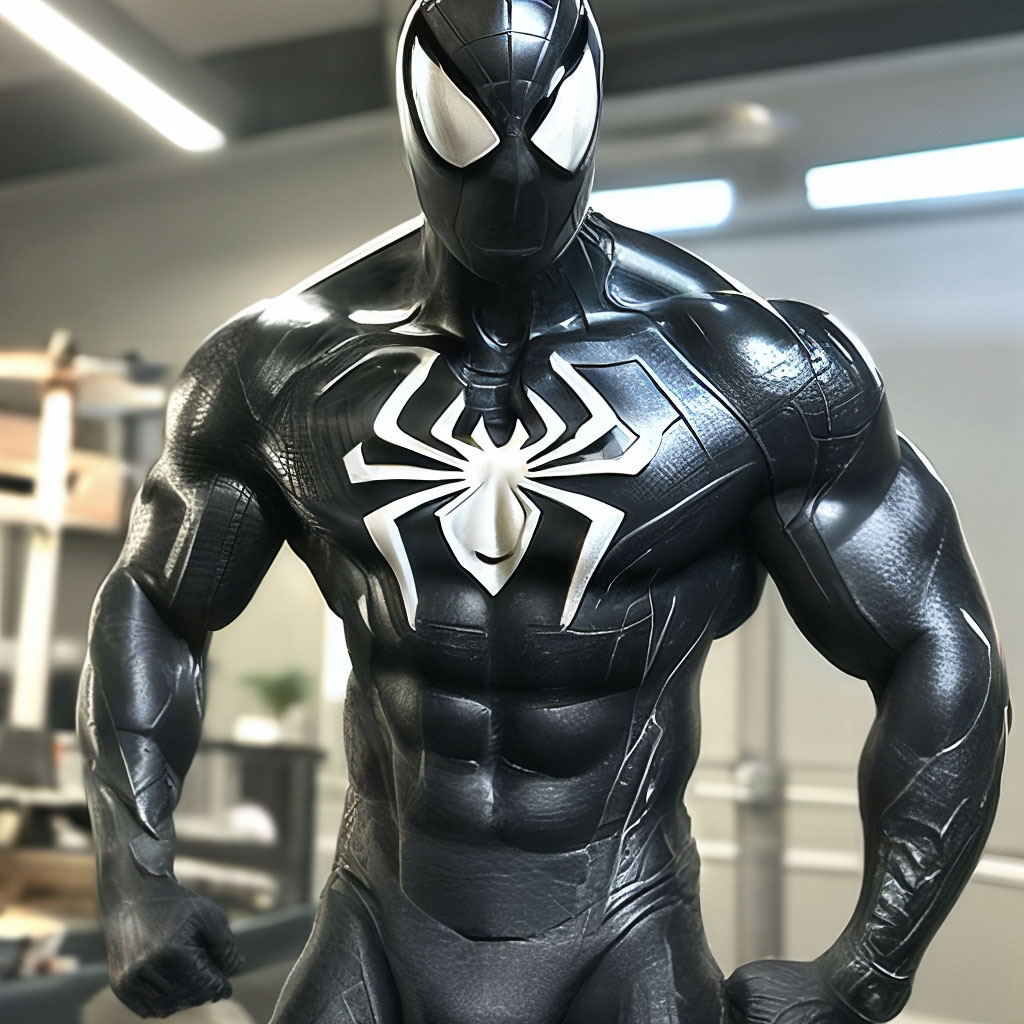 "Spider-man in black bodybuilder, realistic, beautiful, aesthetically ...