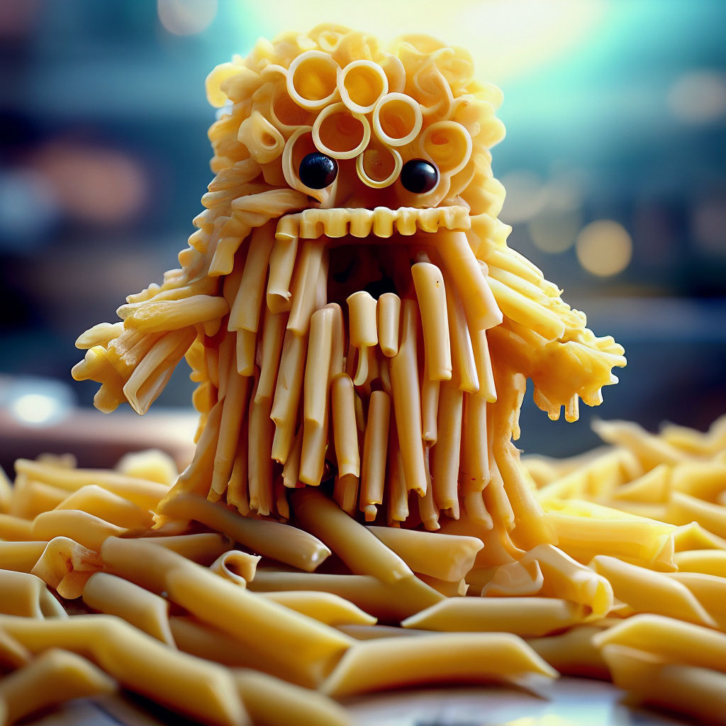 "The macaroni man monster consists of pasta, art fantasy, surrealism ...