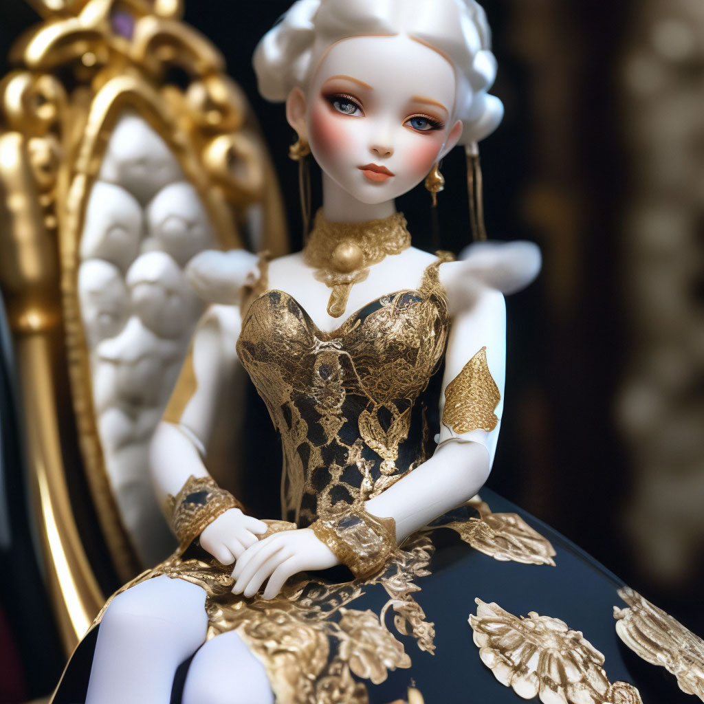 "The doll is sitting on a chair . the face and hands are made of the ...