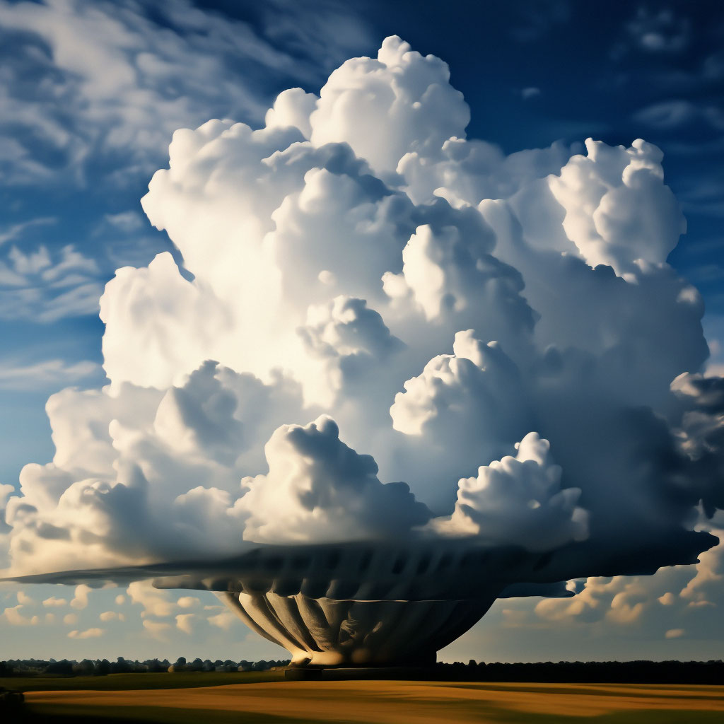 "Cumulus ragged clouds over the apple -shaped structure" — image ...