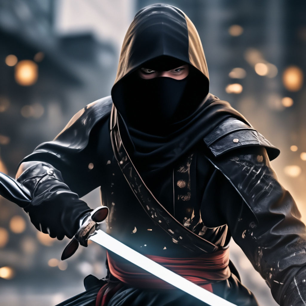"Ninja with a sword hyperrealism digital photo, digital art, 300dpi, f ...