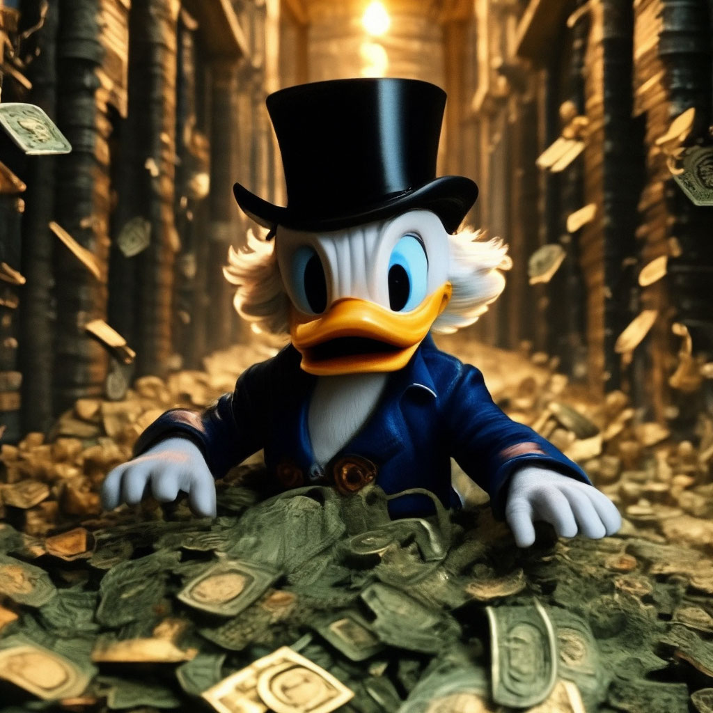 "Scrooge McDuck, swimming in his money vault . Fantasy,fairy tale ...