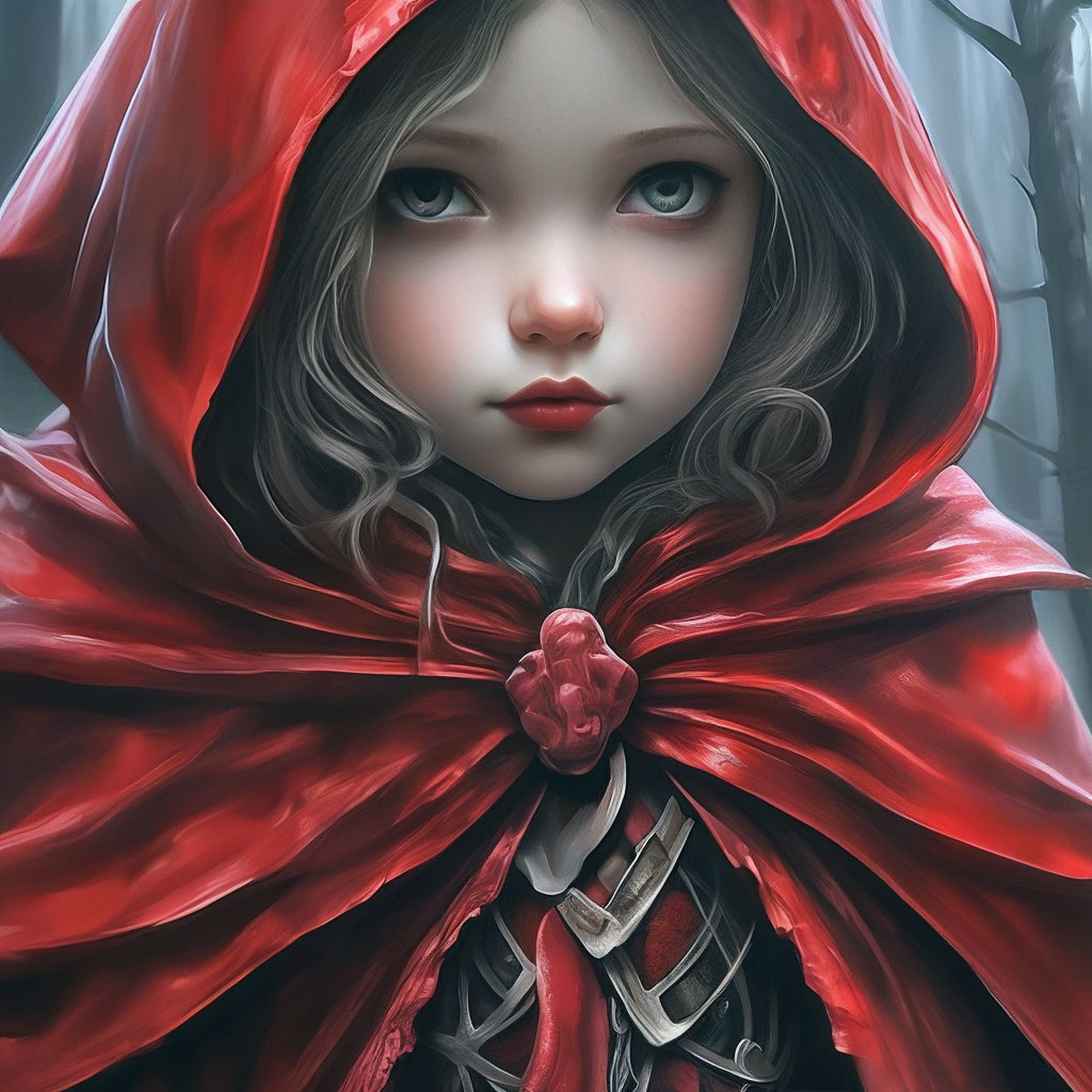 "Little red riding hood in gothic style+hyperrealism, high detail, high ...