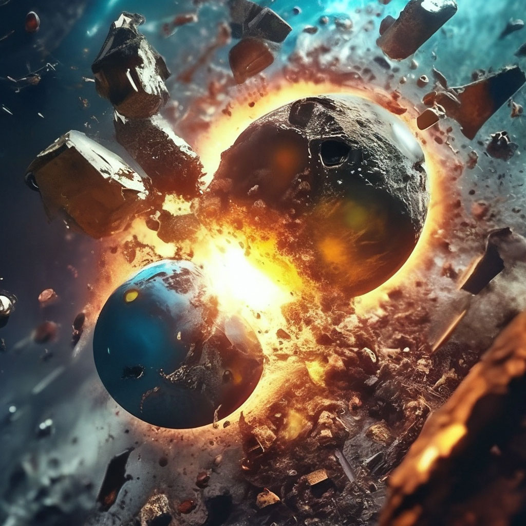 "From the series "Cosmos". The collision of two planets in space due to ...