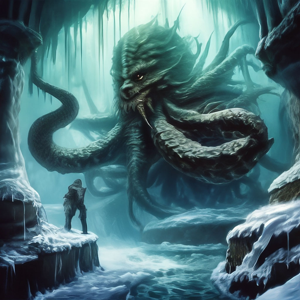 "Kraken under the ice" — image created in Shedevrum