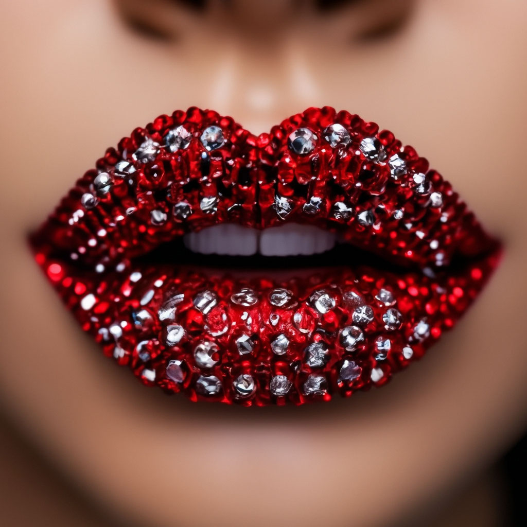 "👄 lips covered with red rhinestones" — image created in Shedevrum