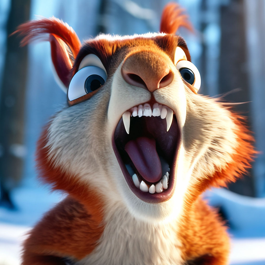 "A character from the film: a saber-toothed red squirrel with a black ...