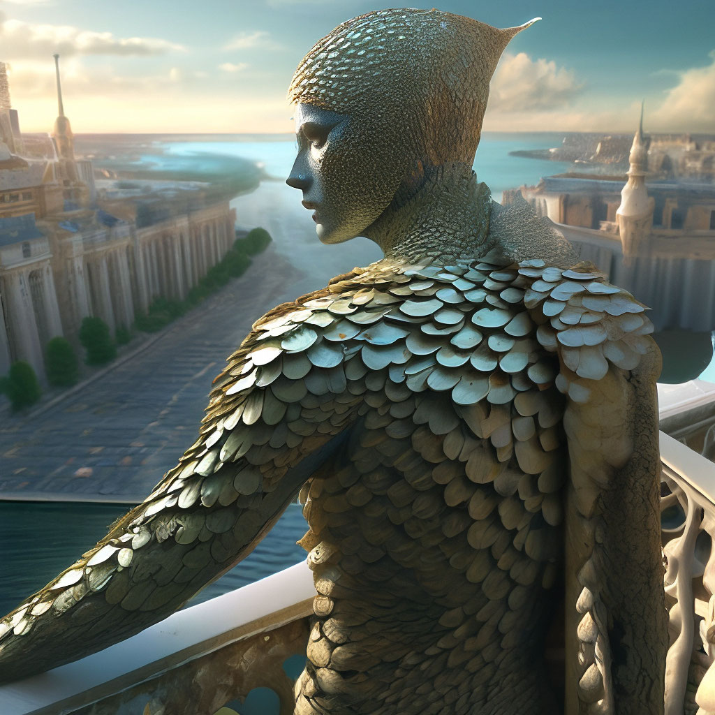 "Human, man consists of scales, wide panorama, surrealism, multi ...