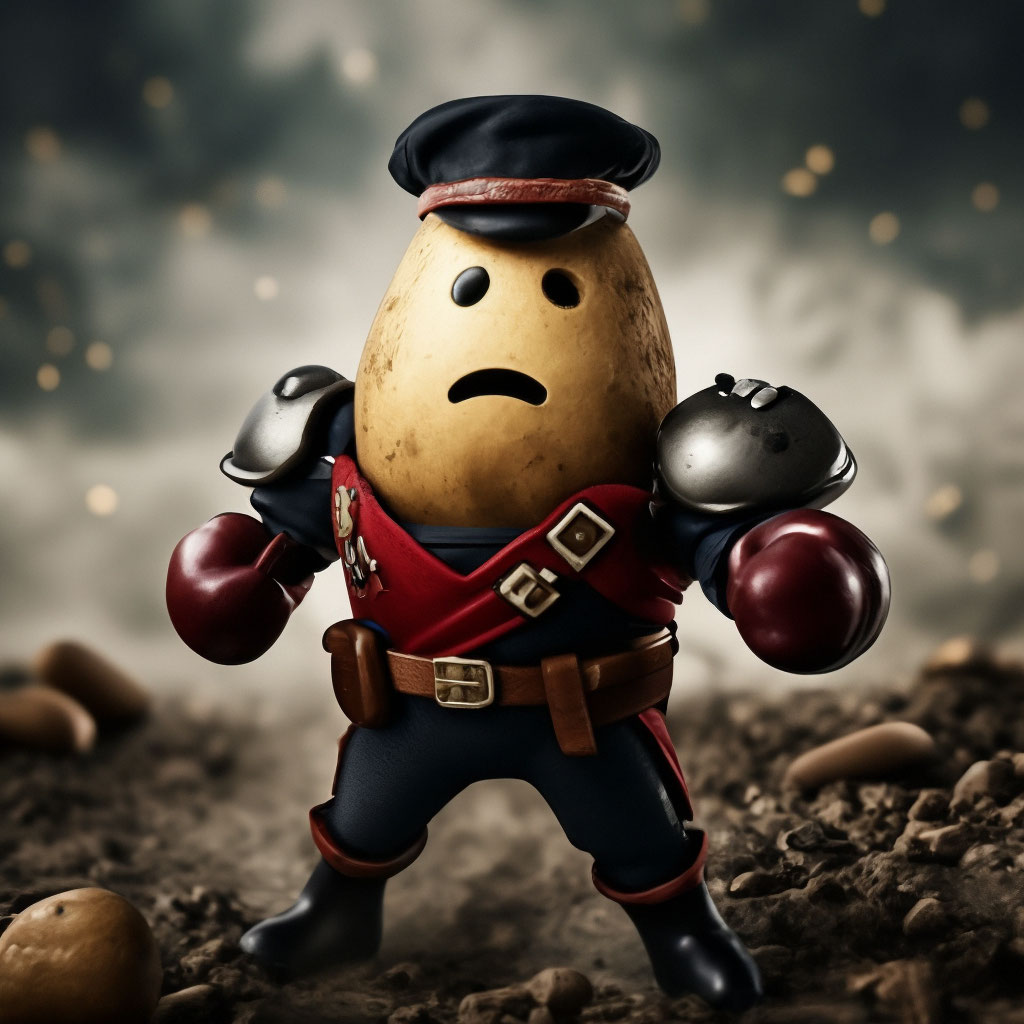"Super fighting potatoes in uniform" — image created in Shedevrum