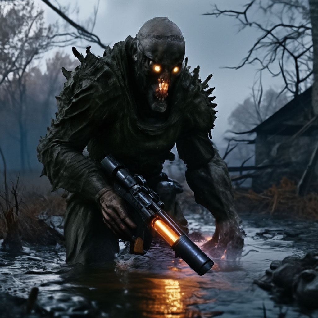 "Stalker, zone, swamp house, fantastic weapon, witch jelly in a ravine ...