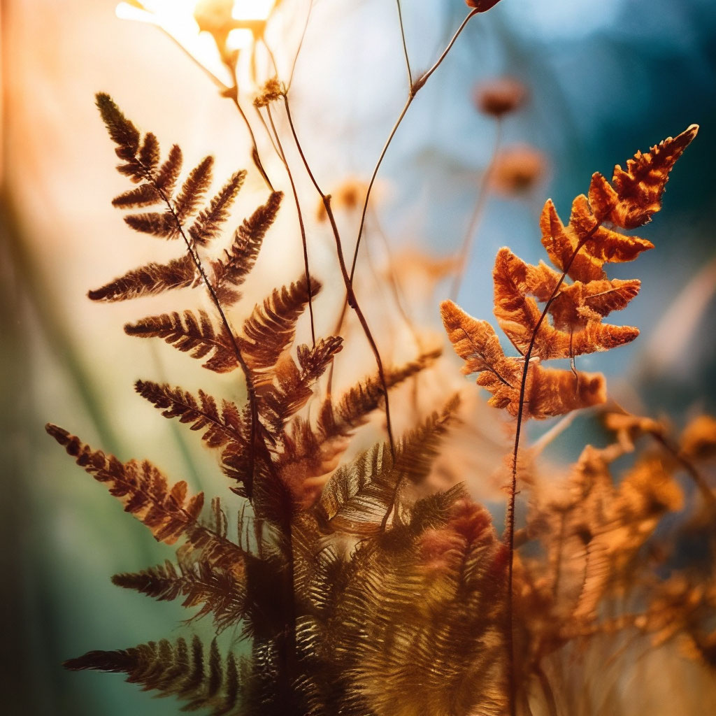 "Double exposure.fern.Dried flowers are calm.the sun. glare from the ...
