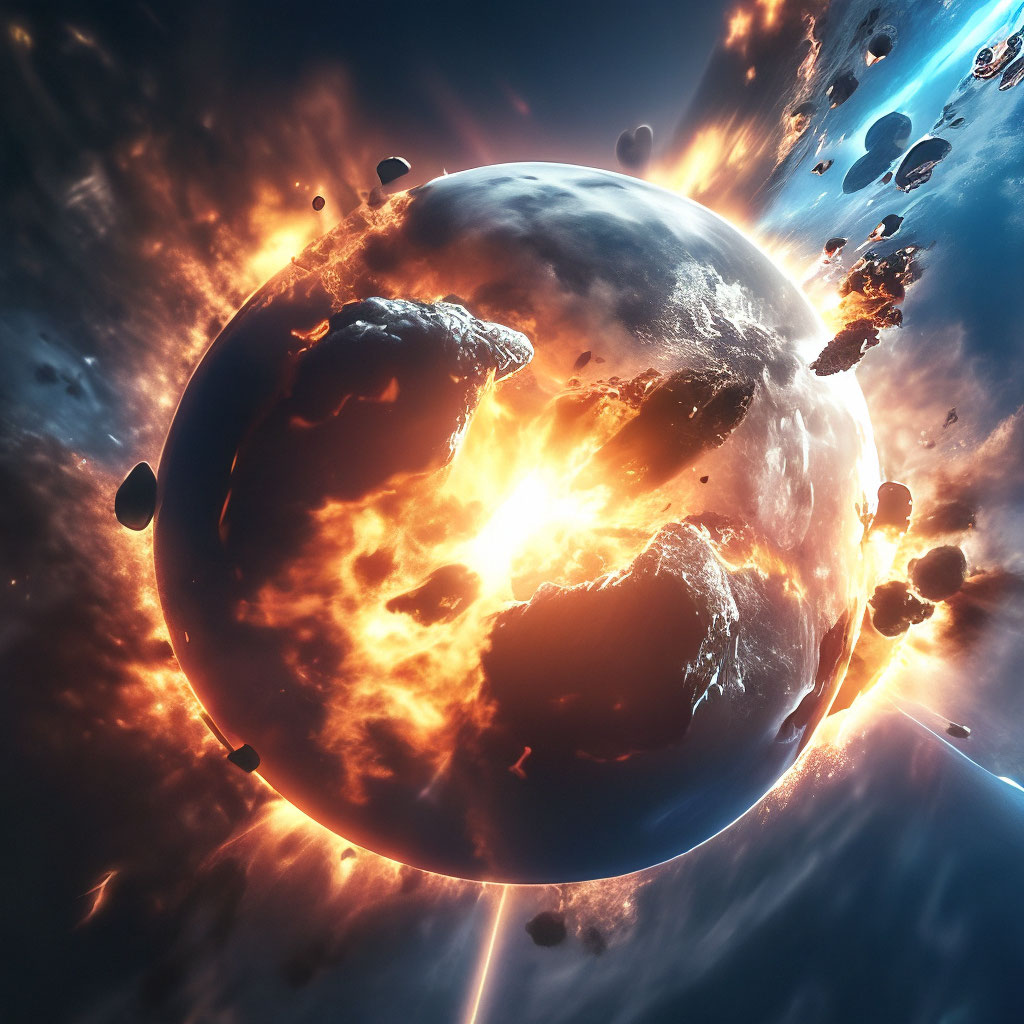 "The planet exploded in space, , realistic, high resolution, bright ...