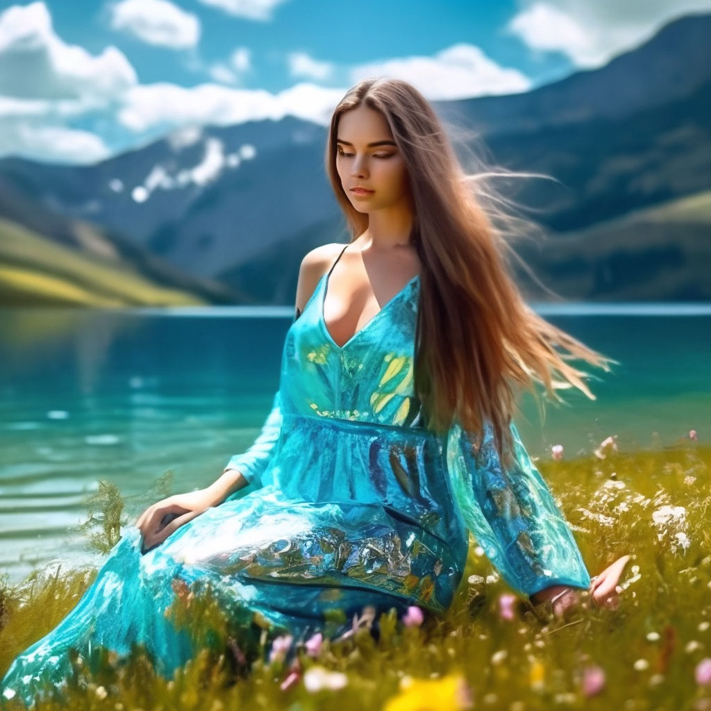 "Beautiful girl with long hair, supermakage with sequins wet ...