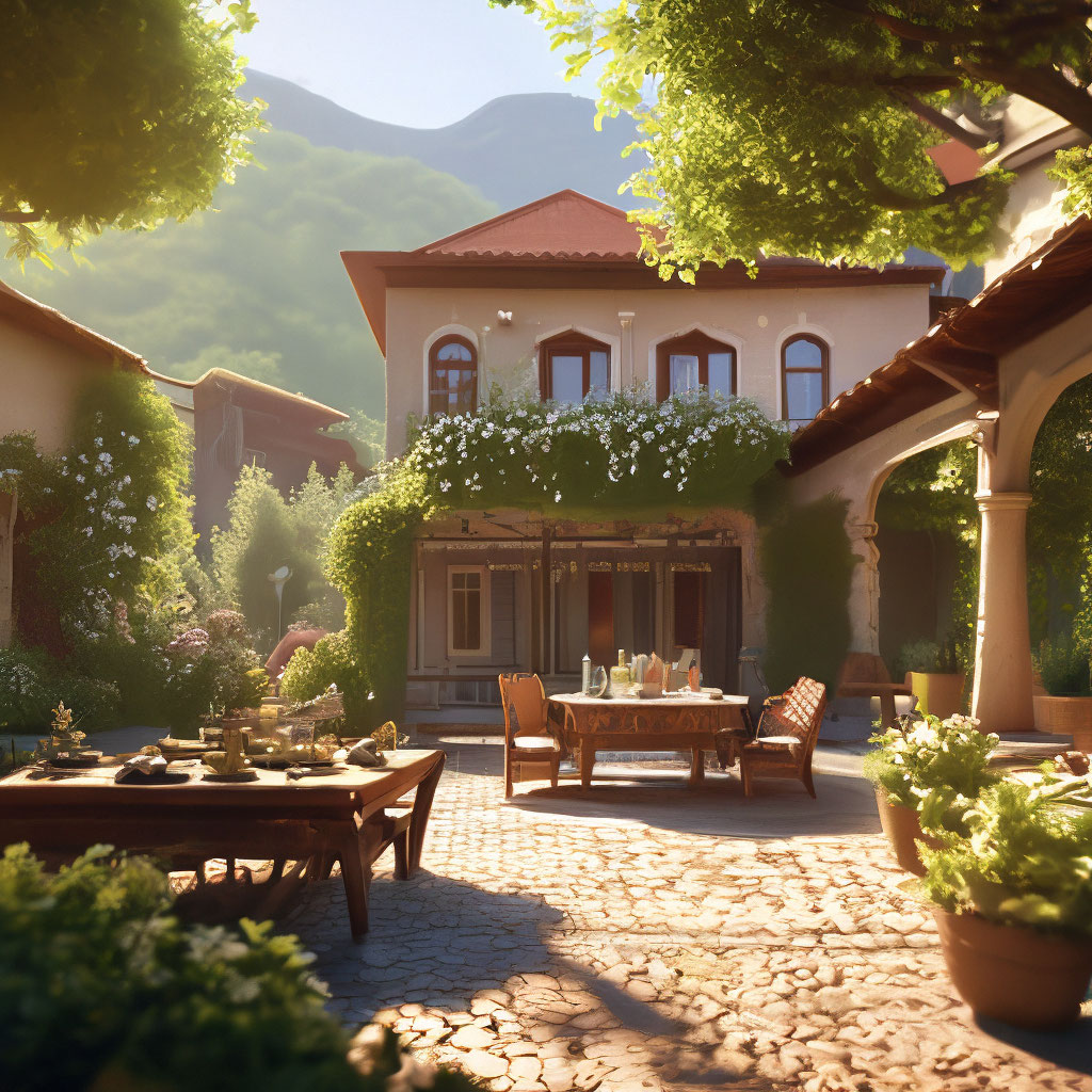 "The series "Courtyards of the world". Georgia, cozy courtyard, classic ...