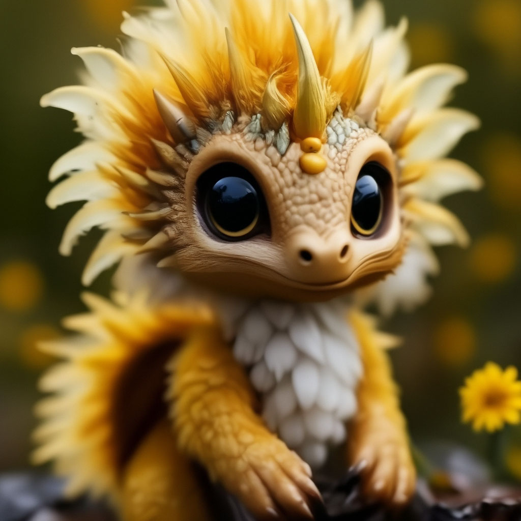 "Dandelion fluffy tiny Dragon 🐉 realistic cute with big eyes 👀, lots of ...