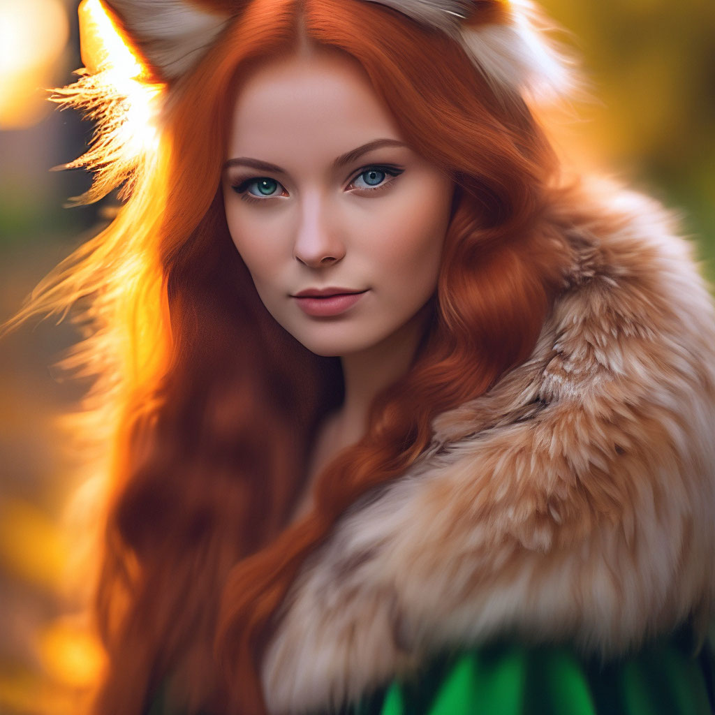 "Fox, furry, fox girl, antrapomorphic animal, red hair, copper hair ...