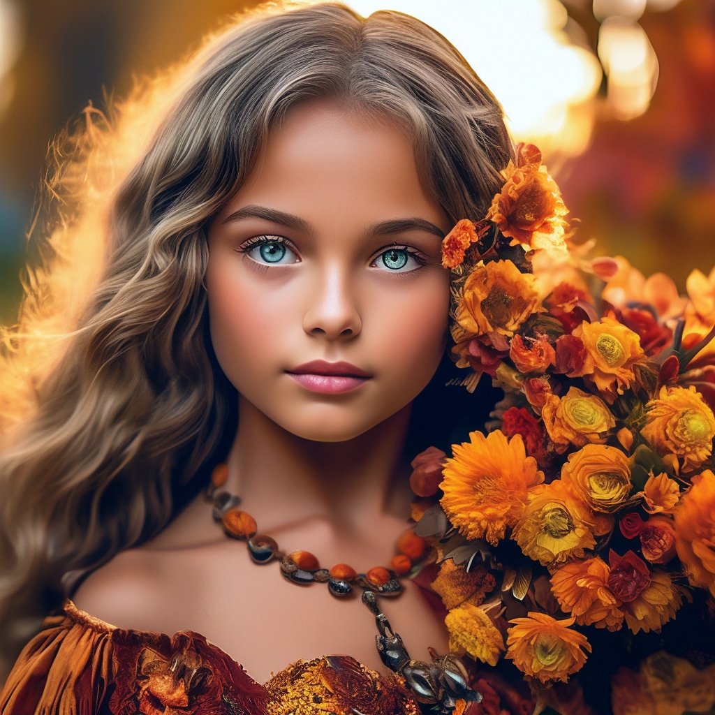 "THE SPIRIT OF AUTUMN IN THE FORM OF A GIRL. beautiful, realistic, 32k ...
