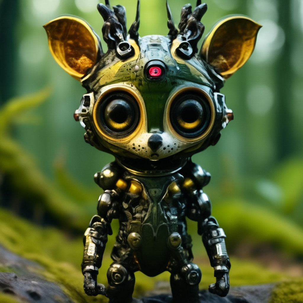 "The cyborg forest creature is cute and mysterious, hyperrealism, hyper ...