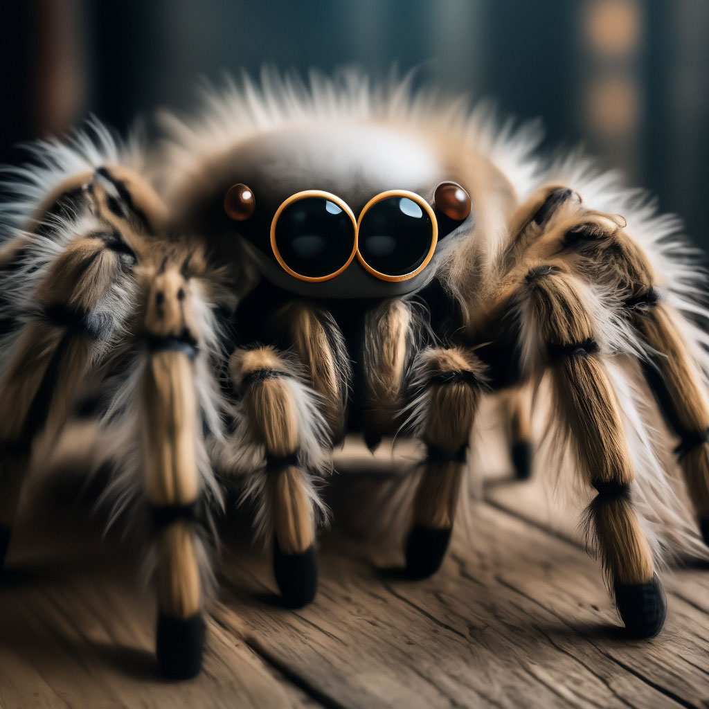 "A huge fluffy spider" — image created in Shedevrum