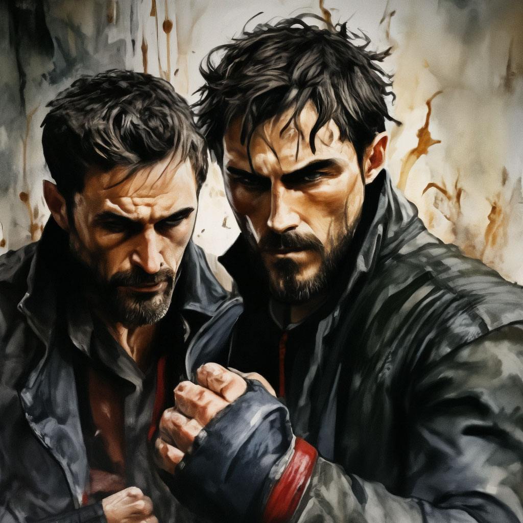 "Enemy, rival, man, illustration, watercolor" — image created in Shedevrum