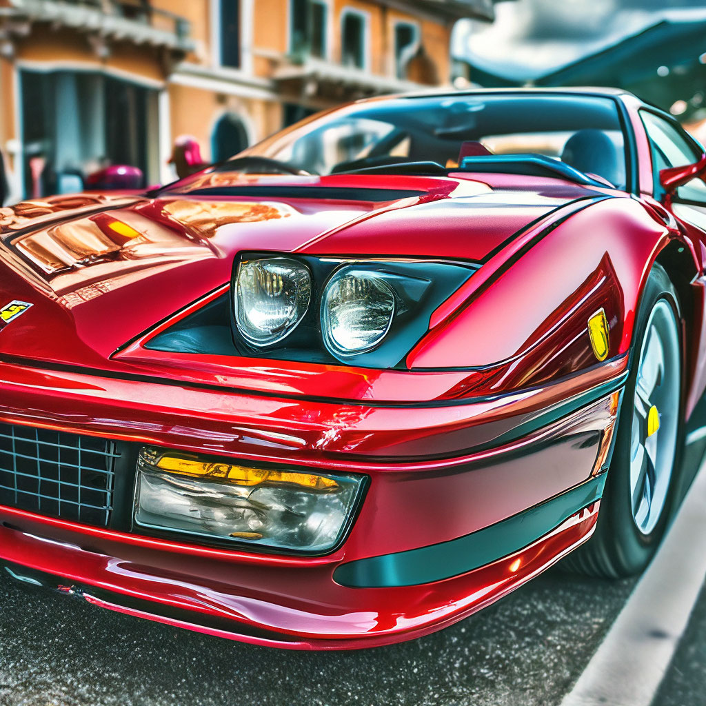 "Ferrari testarossa sports car, headlights, smog, bright red, naples ...