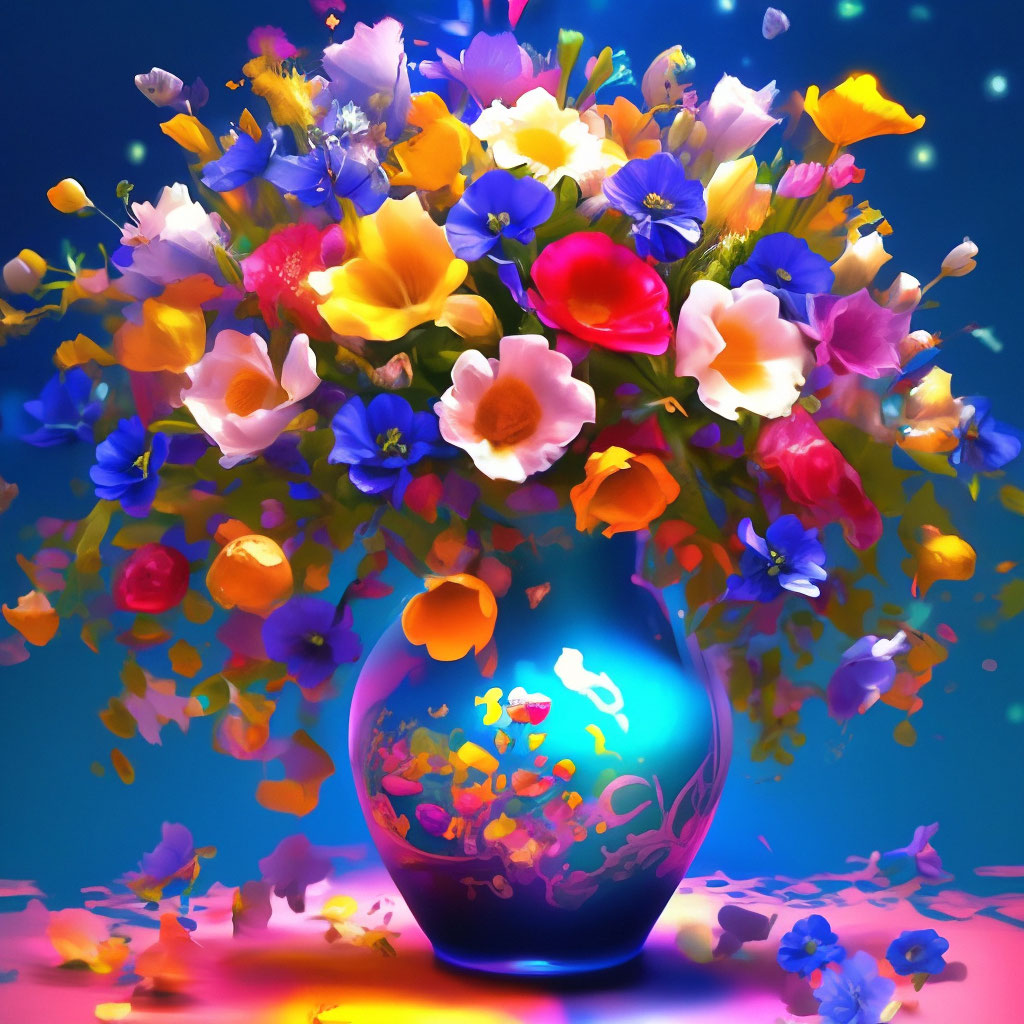 "A vase with a lot of colorful flowers, beauty!!! digital art ...
