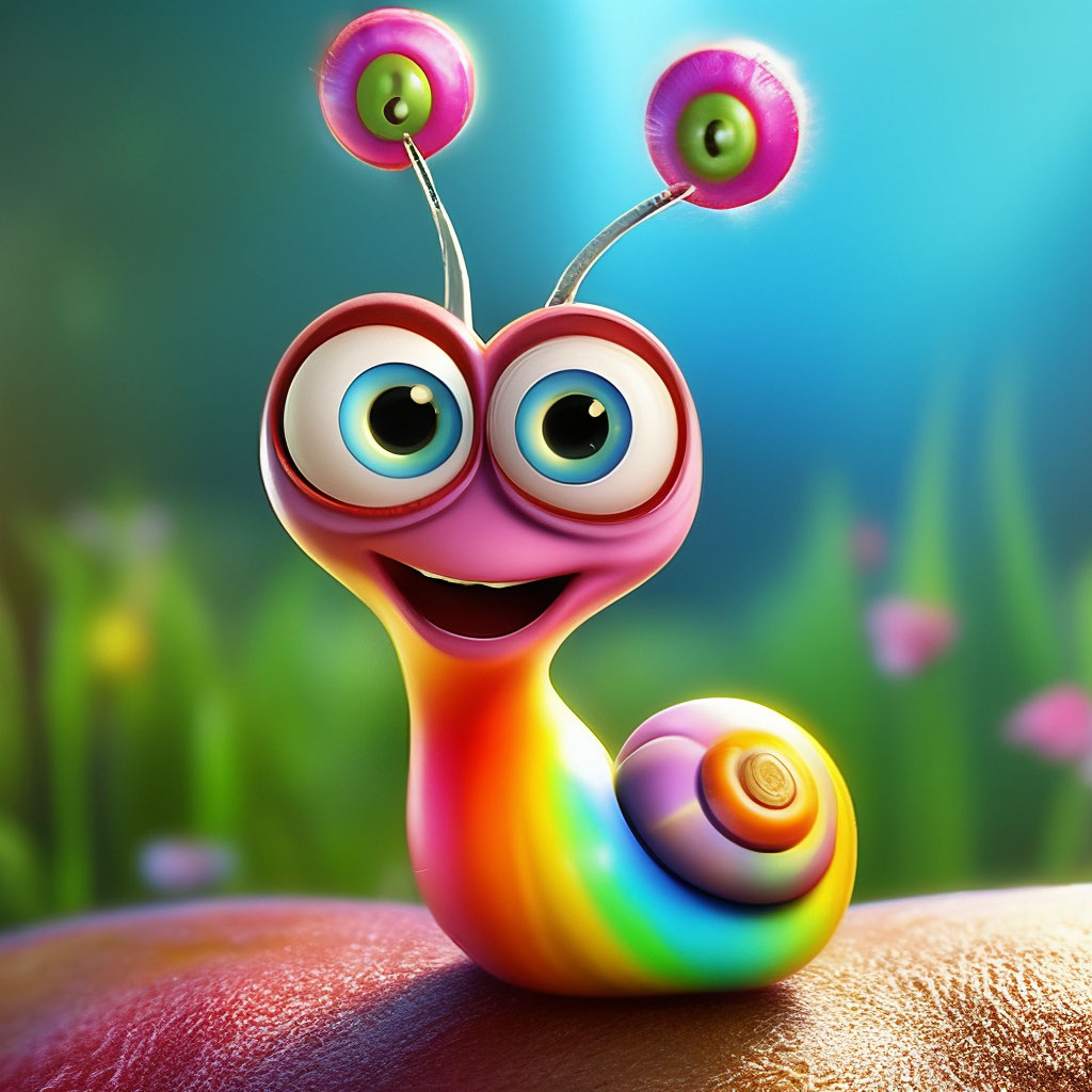 "Rainbow Snail 🐌 ridiculous bug-eyed sucker simpleton humor, cartoon ...