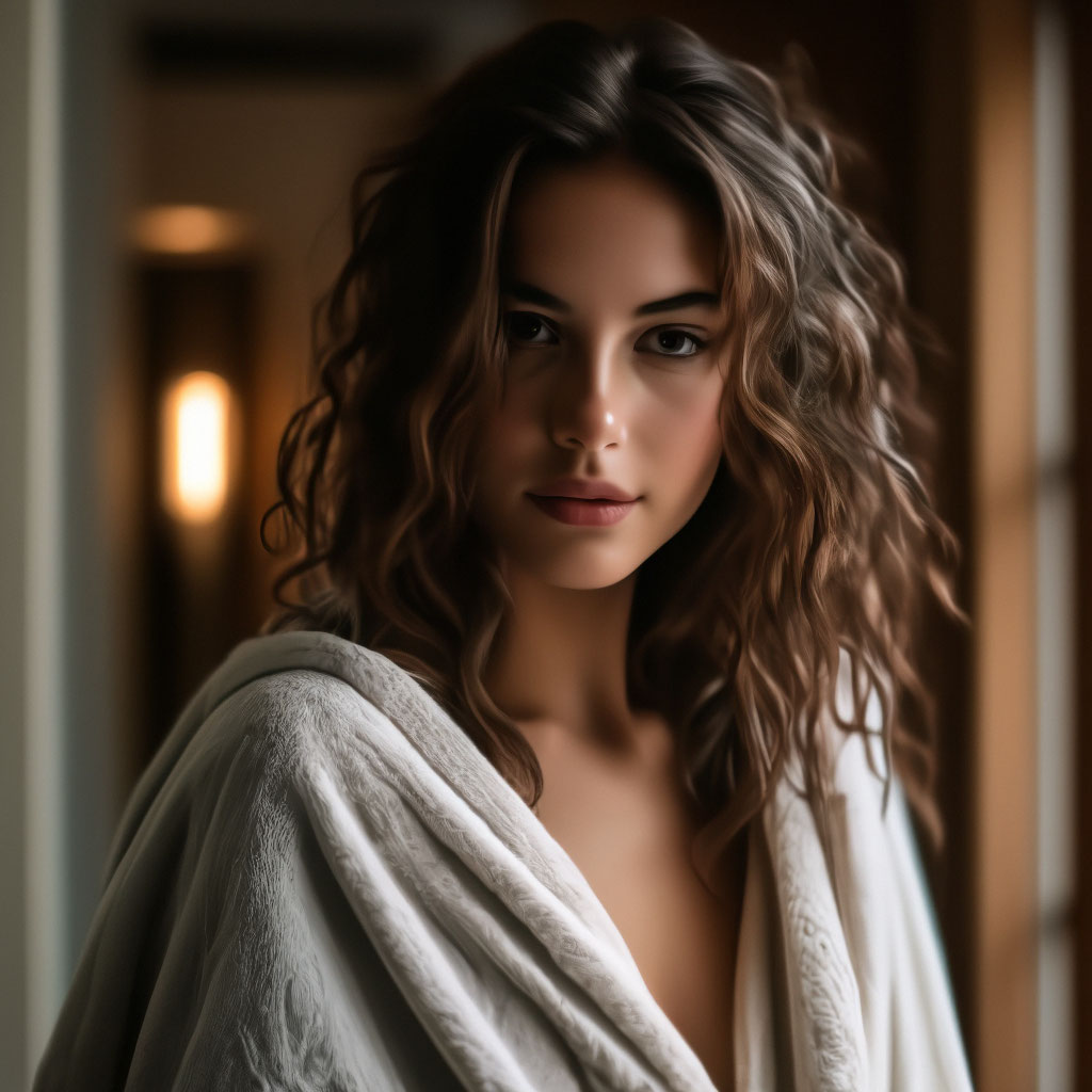 "Girl after shower" — image created in Shedevrum