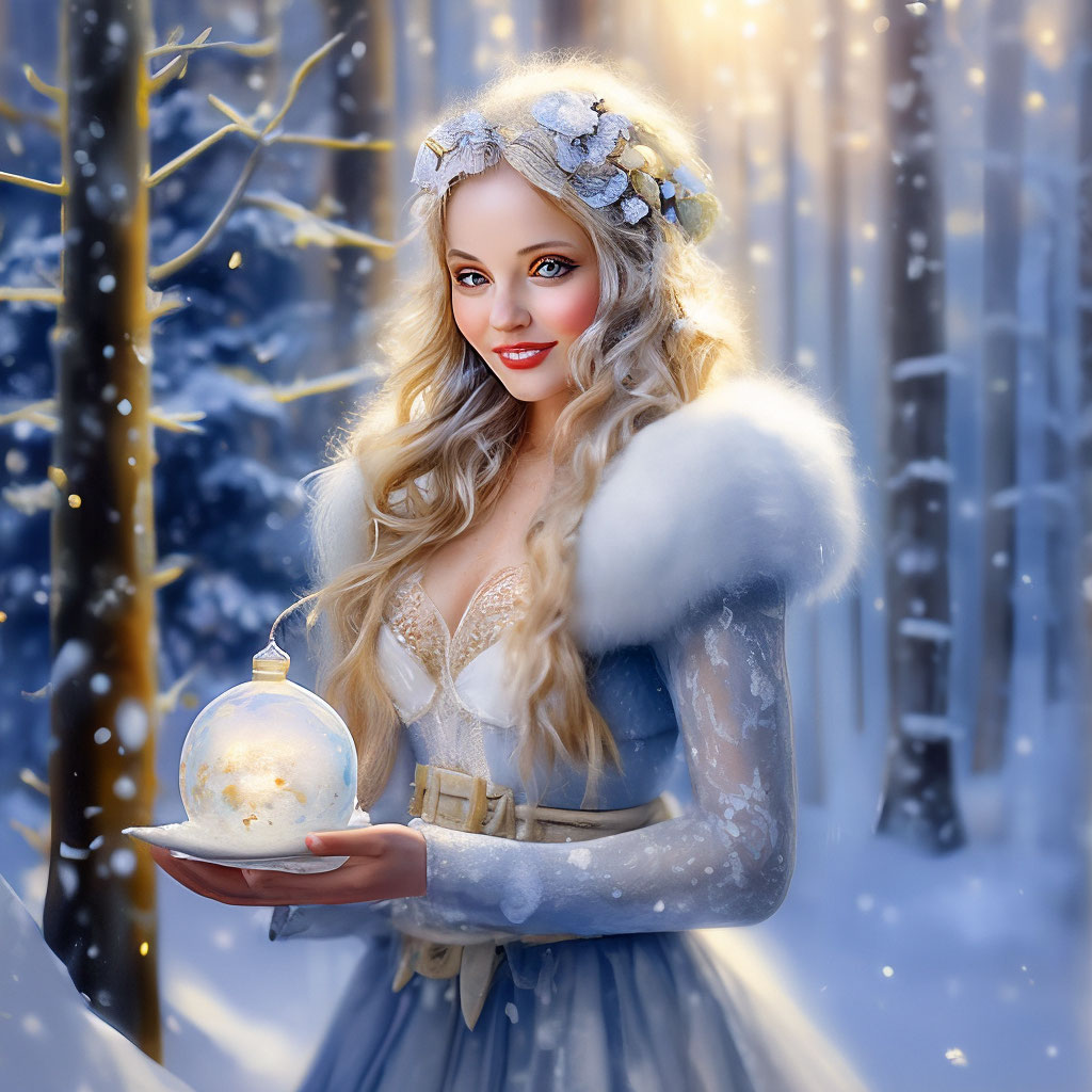 "Snow maiden in the winter forest, watercolor,drawing, photorealism ...