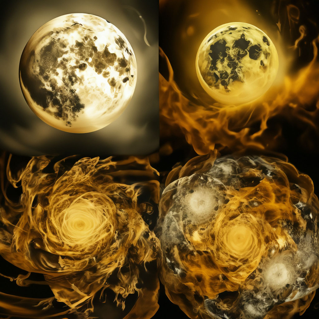 "The full moon collage yellow surreal esoteric/ smoke fractal/fluff ...
