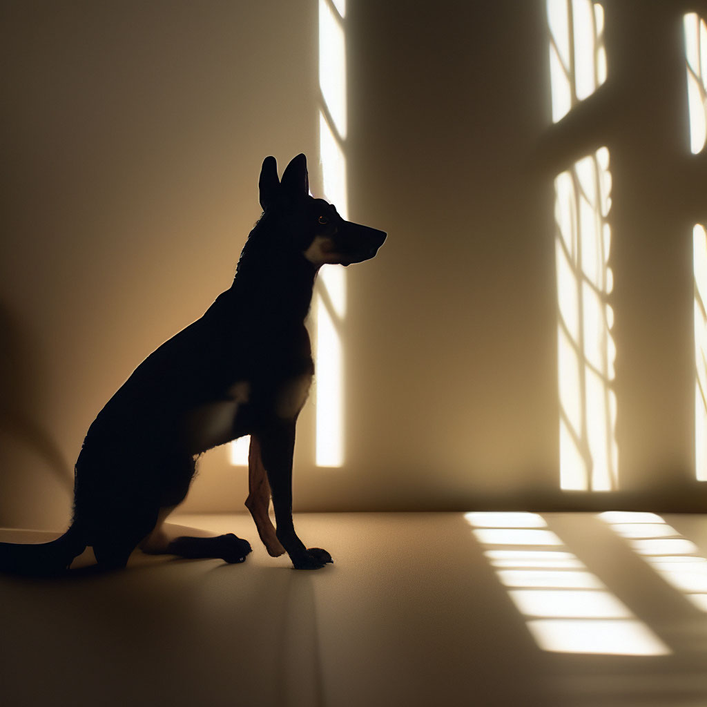 "The play of light and shadow dog" — image created in Shedevrum