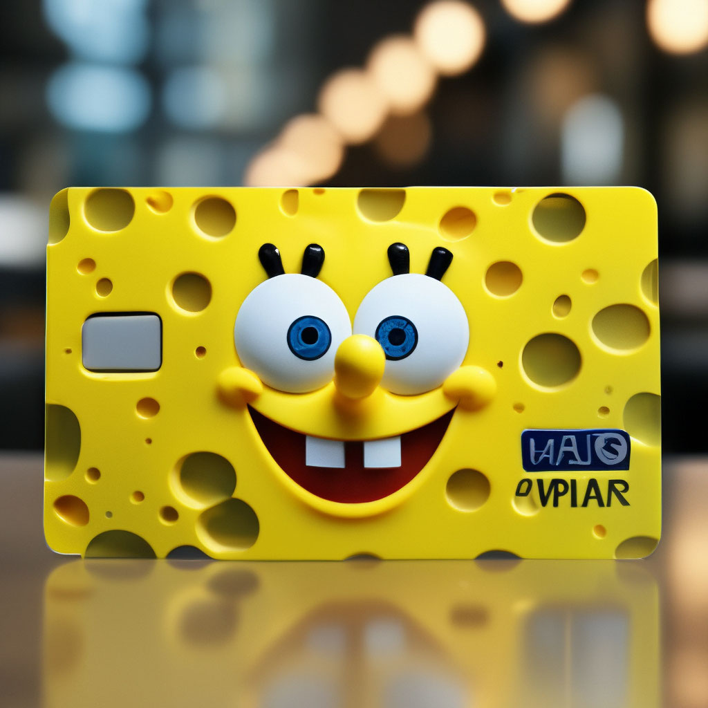 "Rectangular plastic yellow visa credit card with sponge bob" — image ...