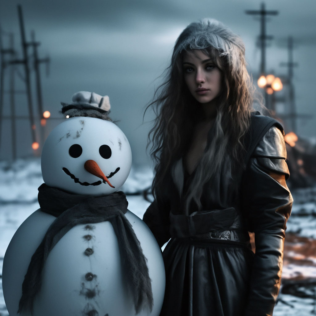 "Snow maiden and snowman cool liquid helium" — image created in Shedevrum
