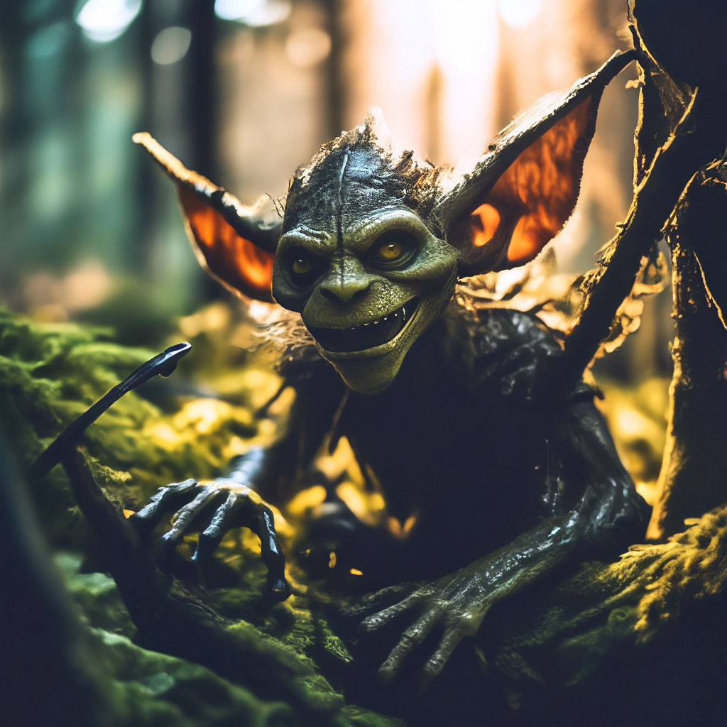 "In the dense forest forest lurks the Goblin, horror, realism, bright ...
