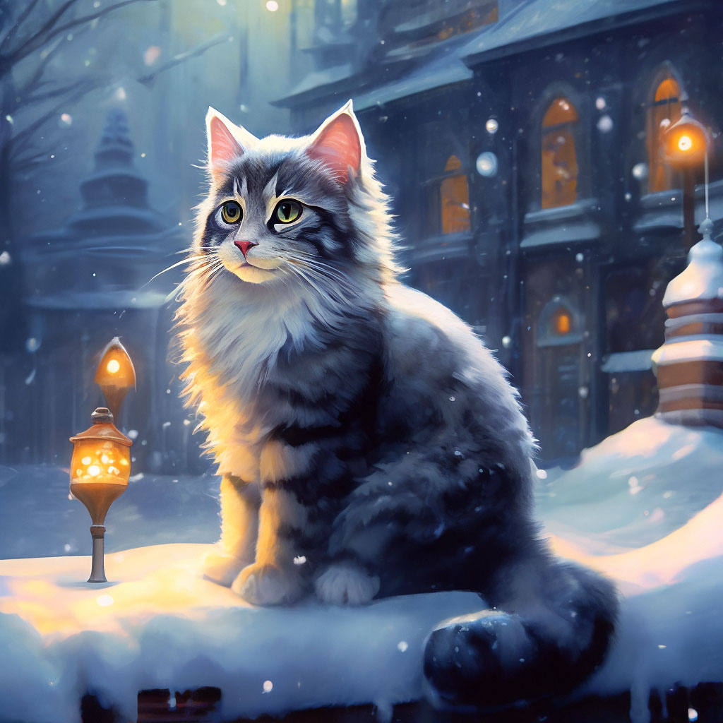 "Cat, snow, new year" — image created in Shedevrum