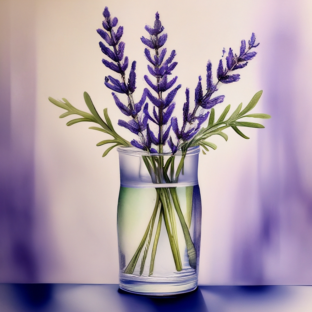 "A single sprig of lavender in a transparent glass, watercolor" — image ...