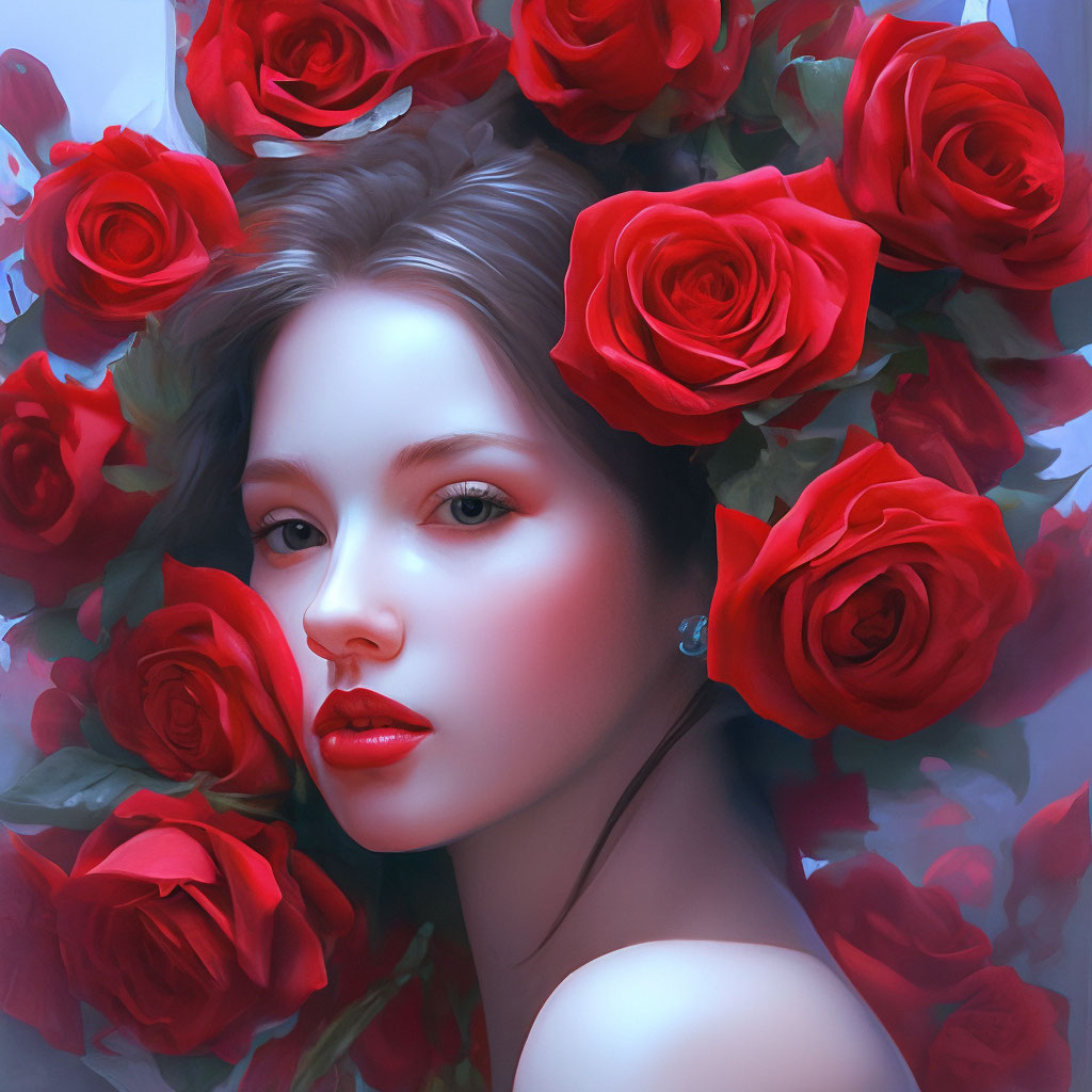 "Red roses in the form of a girl" — image created in Shedevrum