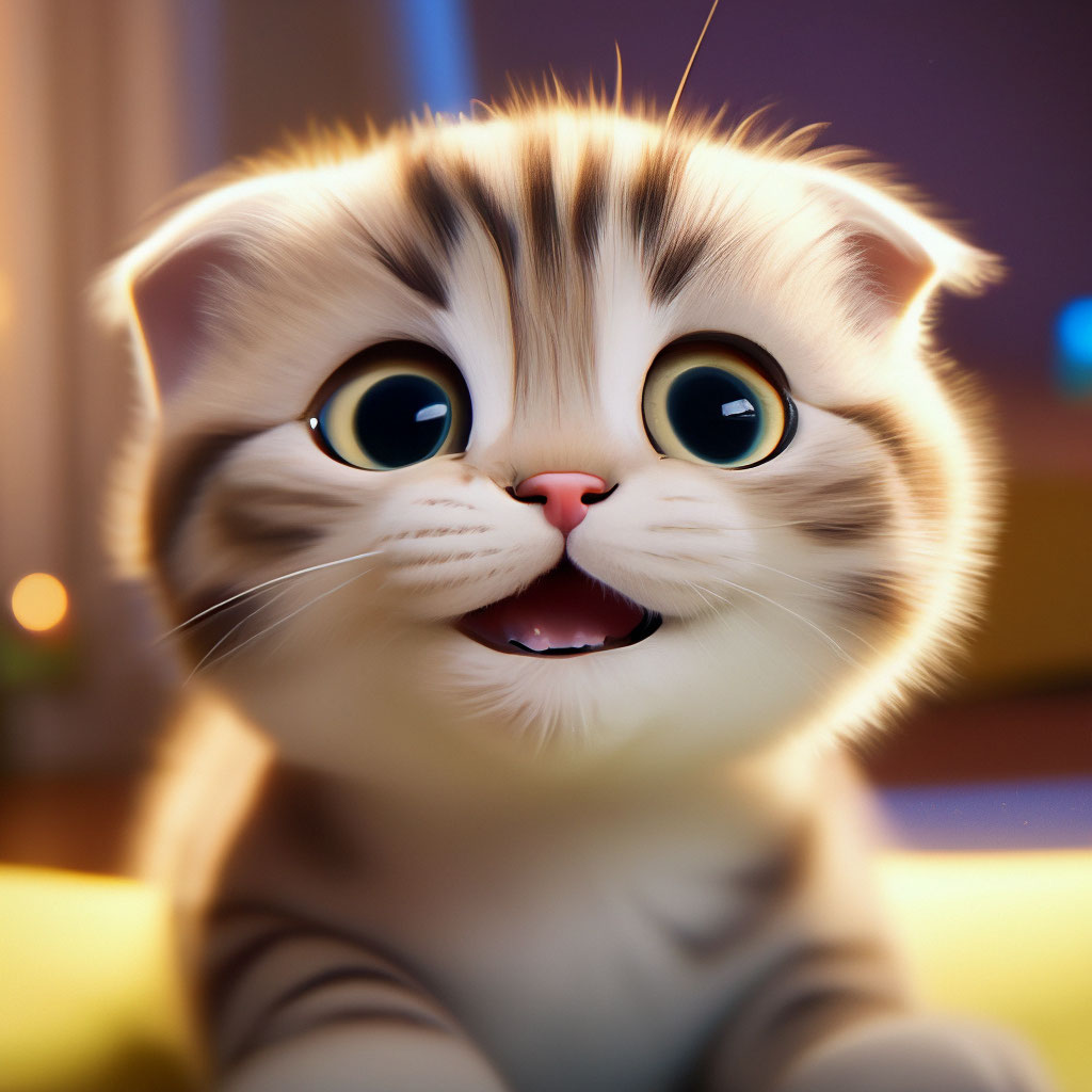 "Mimic cartoon kitten of the Scottish fold breed smiles, hypermilo ...