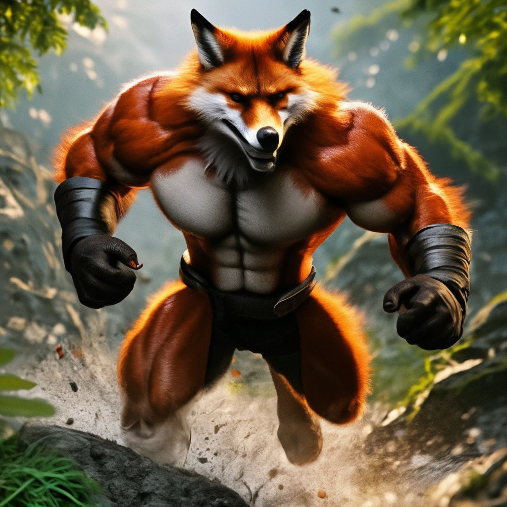 "Giant anthropomorphic muscular red fox bodybuilder werewolf in the ...