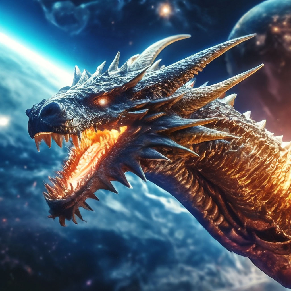 "Space dragon, flying between the stars, fabulous world, aesthetically ...