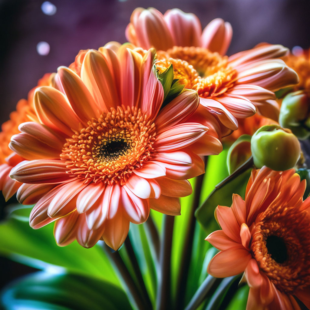 "Gerberas Bouquet of coral Gerberas, with golden pollen, white lilies ...