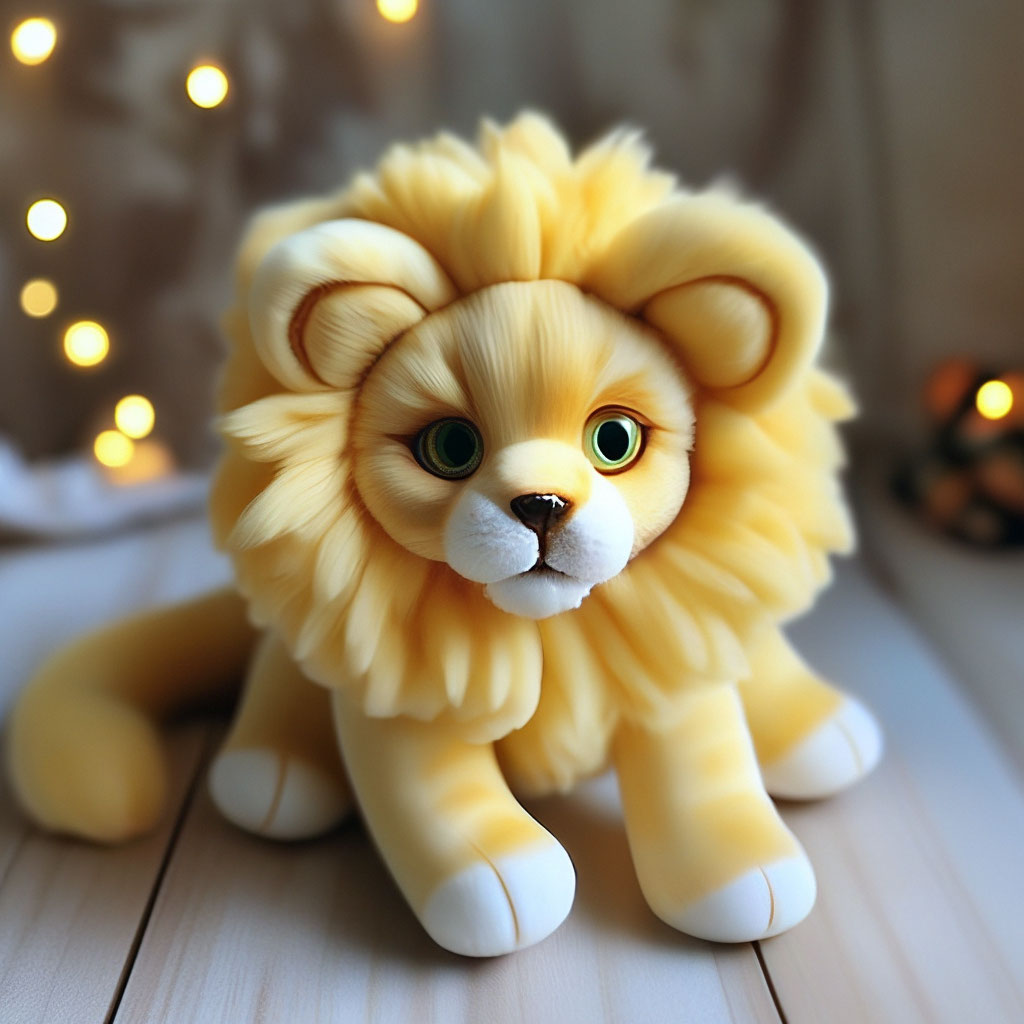 "Lion light. Plush fluffy golden cat with amber eyes, soft toy ...