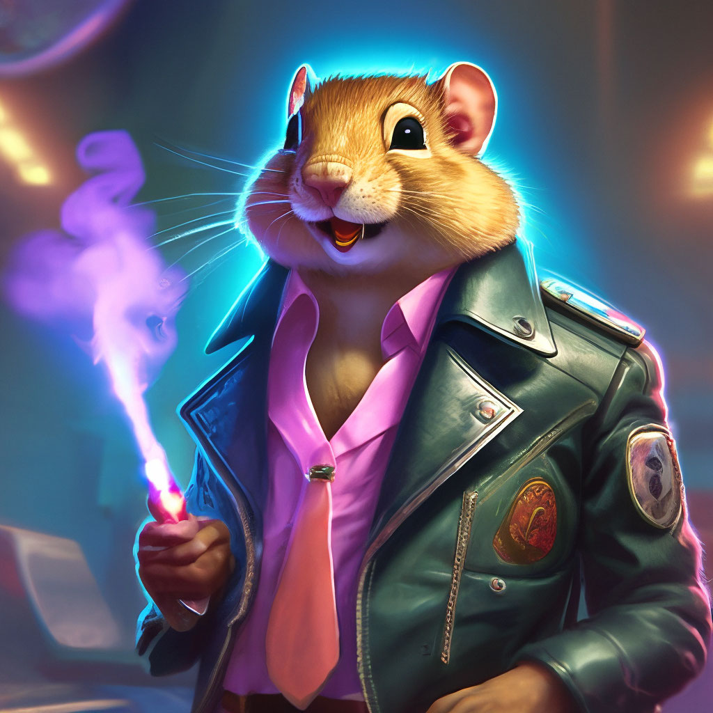 "A chicken gopher in a leather jacket with a gun on his shoulder, a ...