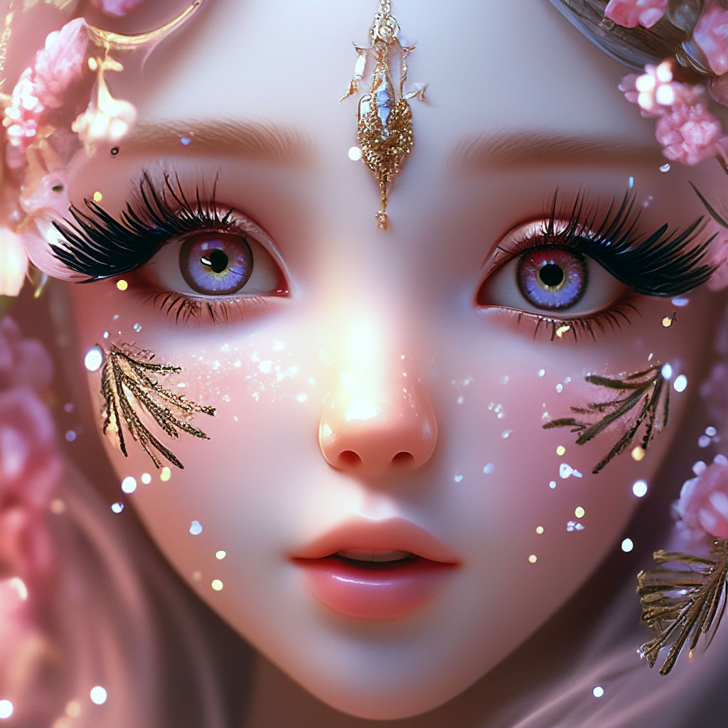 "Girl,rose fairy with very long and fluffy eyelashes, realistic, pixel ...