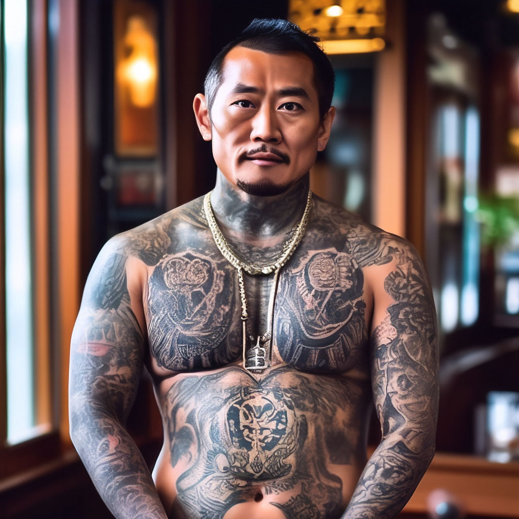 "Handsome Japanese mobster with tattoos all over his body" — image ...