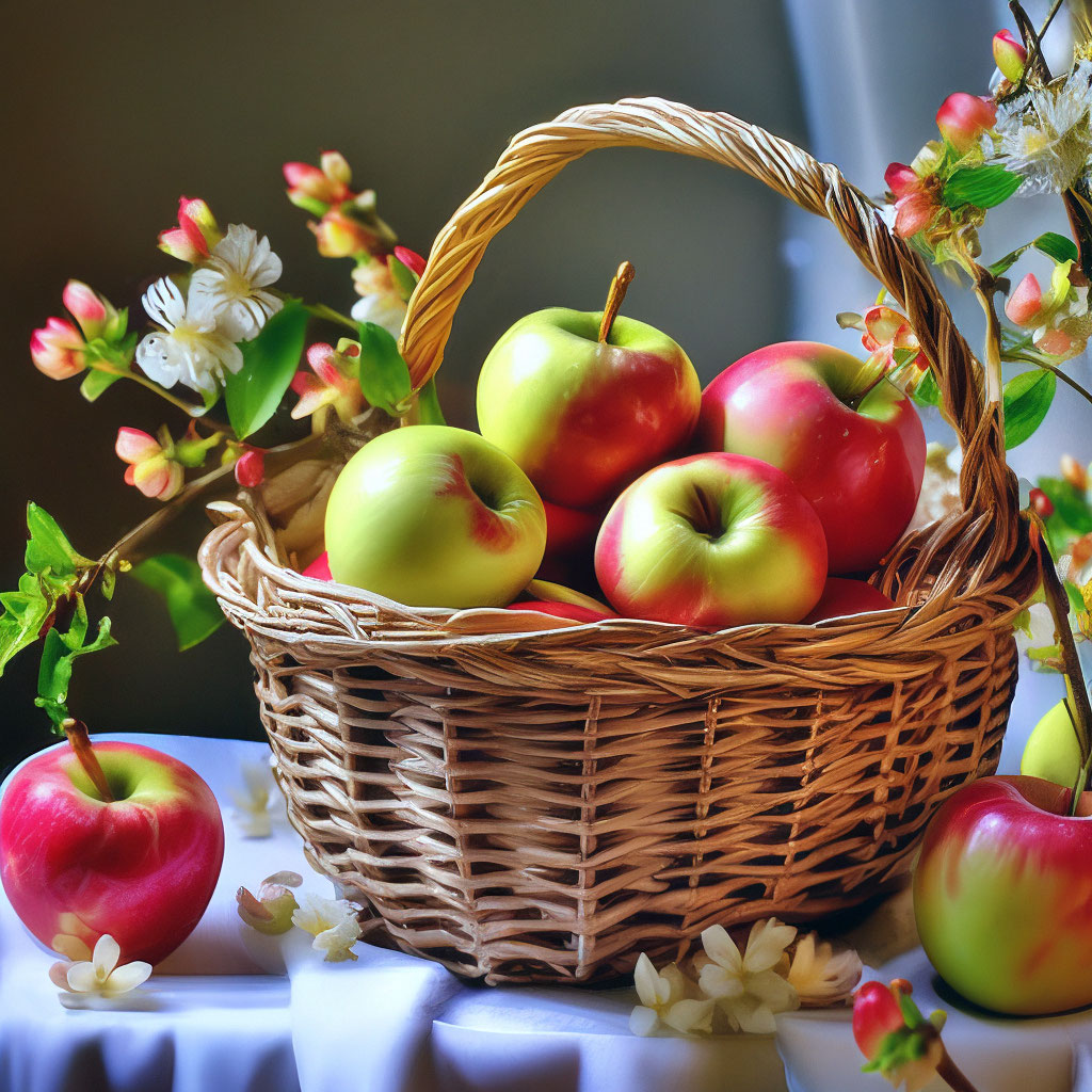 "With an apple saviour!wicker basket made of willow twigs full of rosy ...
