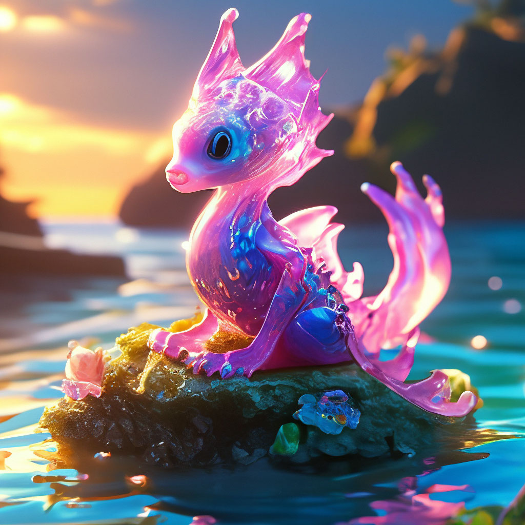 "A cute magical fantastic creature that lives in the ocean. sitting on ...
