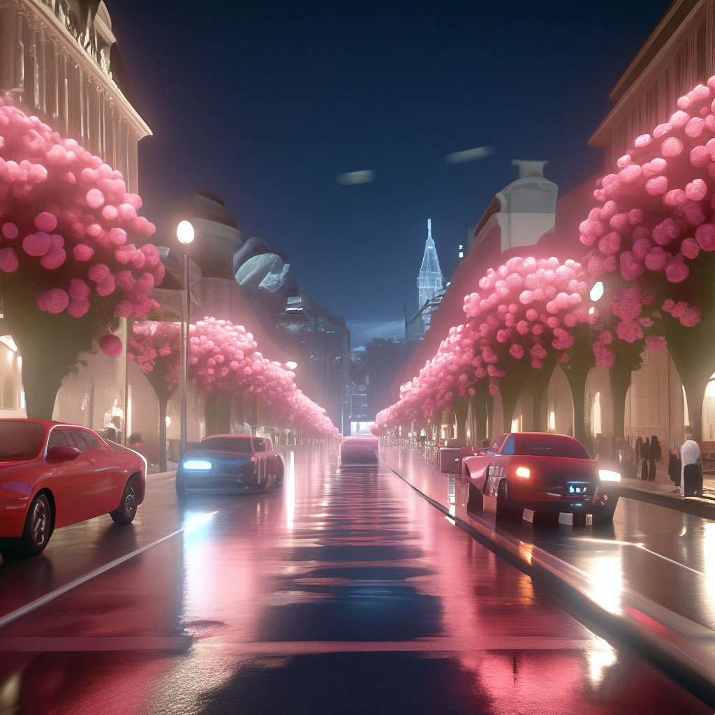 "Night rondevu on the boulevard of roses" — image created in Shedevrum