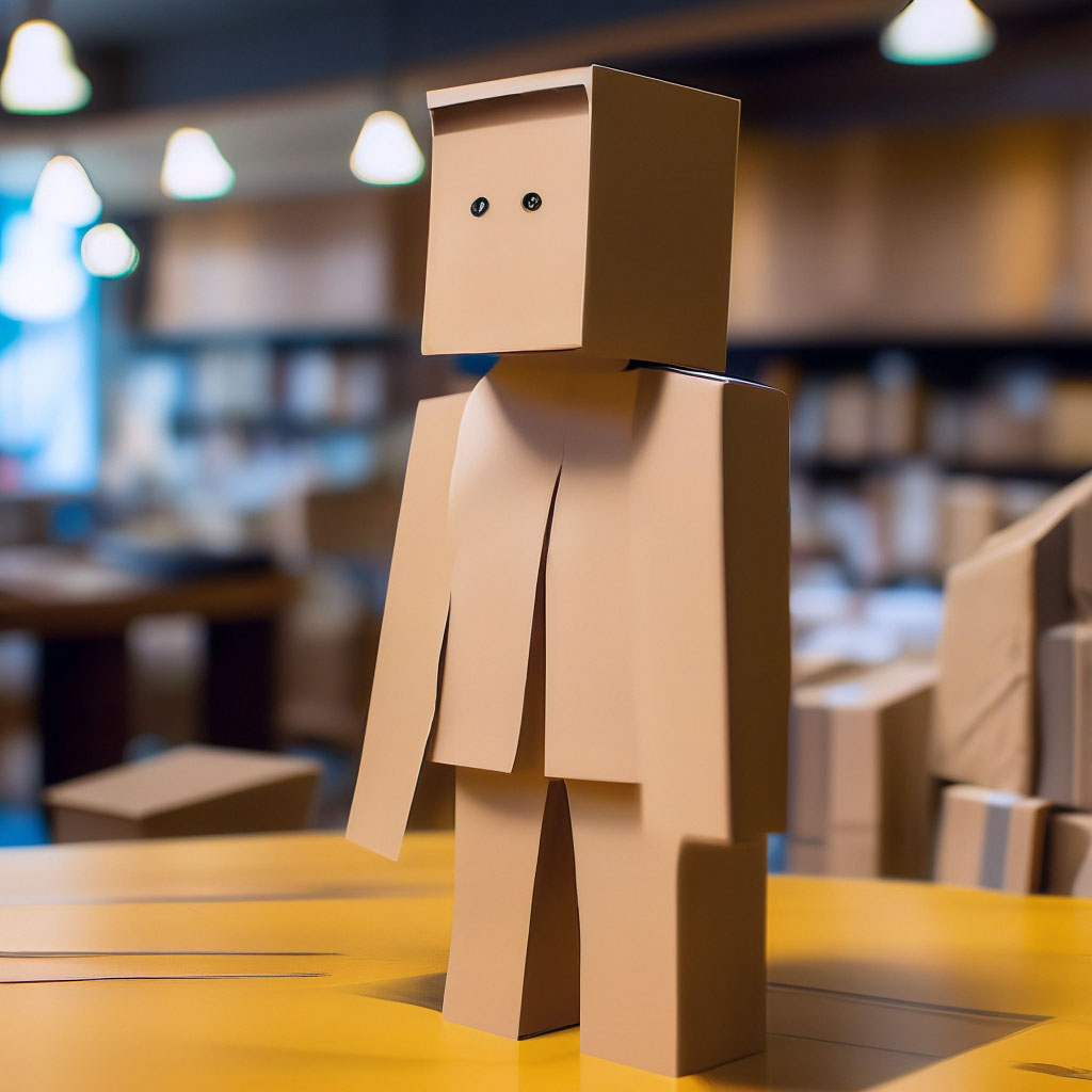 "The Man in Cardboard" — image created in Shedevrum